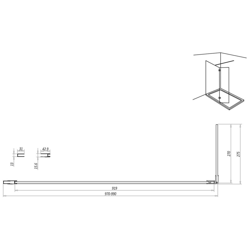 Scudo S8 1000mm Wetroom Screen with Return Panel
