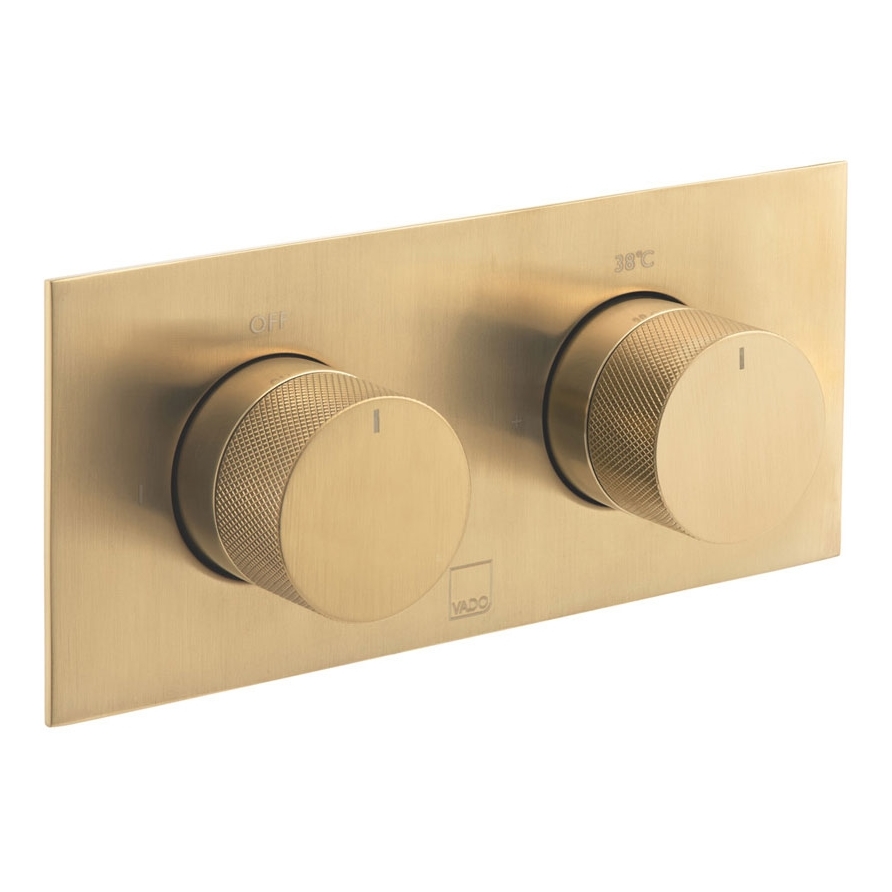 Vado Tablet Knurled Brushed Gold Horizontal 2 Outlet, 2 Handle Shower Valve