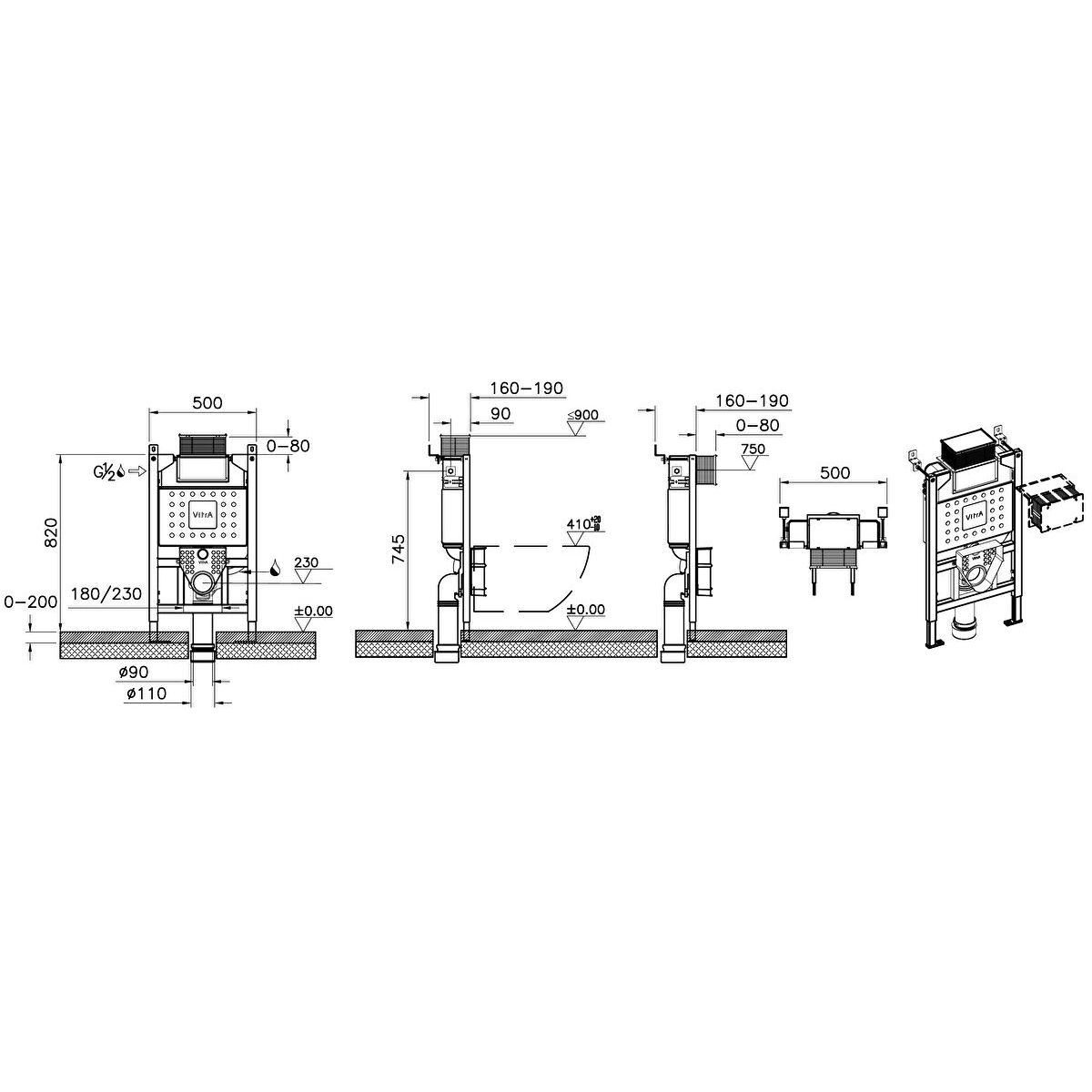Vitra Unity Reduced Height 82cm WC Frame for Wall-Hung Toilet Pans